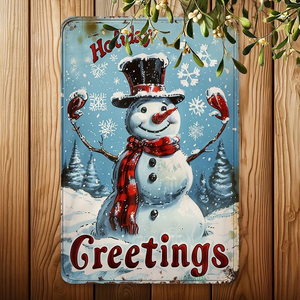 Vintage Christmas Snowman Metal Sign 2D Flat Holiday Greetings Wall ...