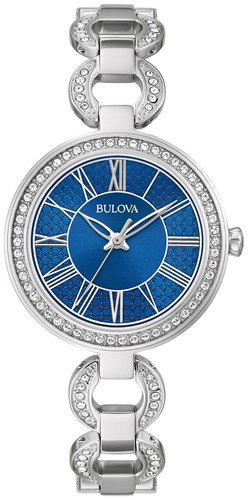Bulova Women's Crystal Accent Roman Numeral Quartz Silver Blue Watch ...
