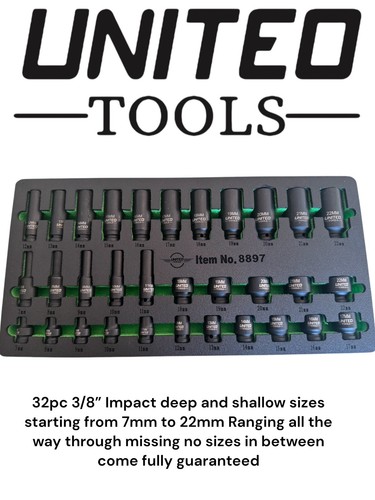 32PC 3/8" DRIVE IMPACT SOCKET SET (STANDARD & DEEP) 6 POINT PROFILE ...
