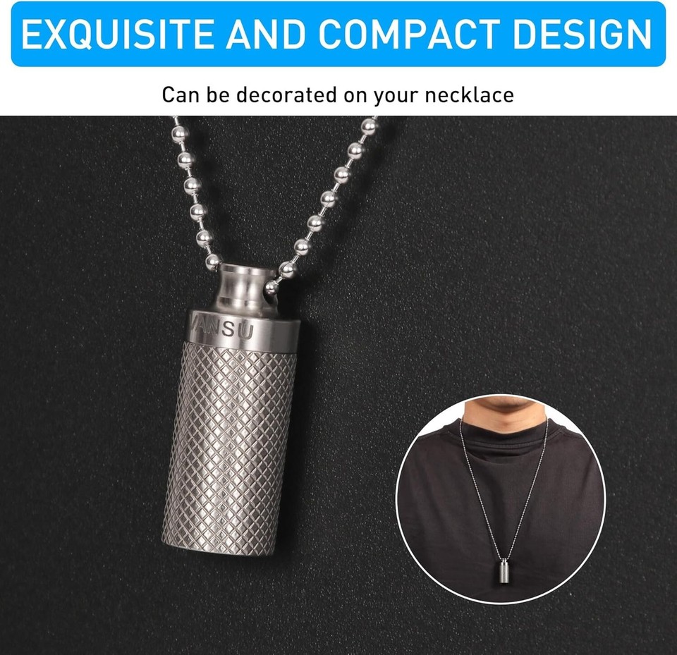 Small Pill Box Titanium Pill Fob Necklace Nitro Mini Waterproof Pill ...