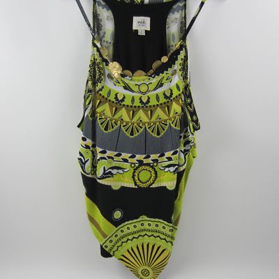 Eci Women's Shirt Abstract Print Gold Necklace Sleeveless Top Green ...