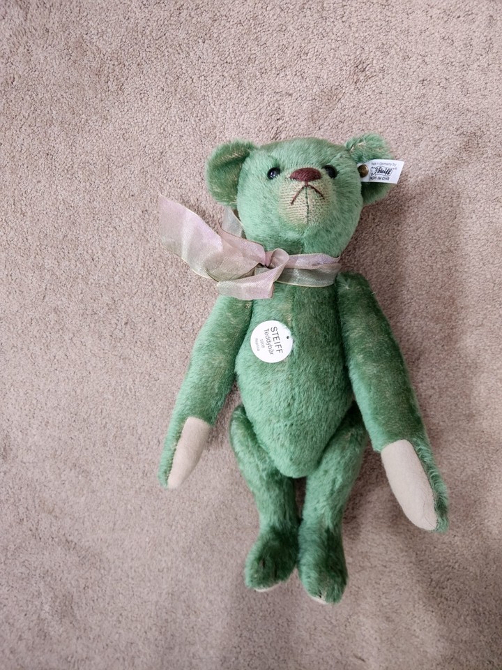 Steiff #408540 Limited-14" Green Mohair Bear w/Growl & Steiff Cert | eBay