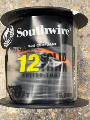 12 AWG Gauge Solid THHN Wire Black 50 ft 0.119" 600 Volts Building Wire ...