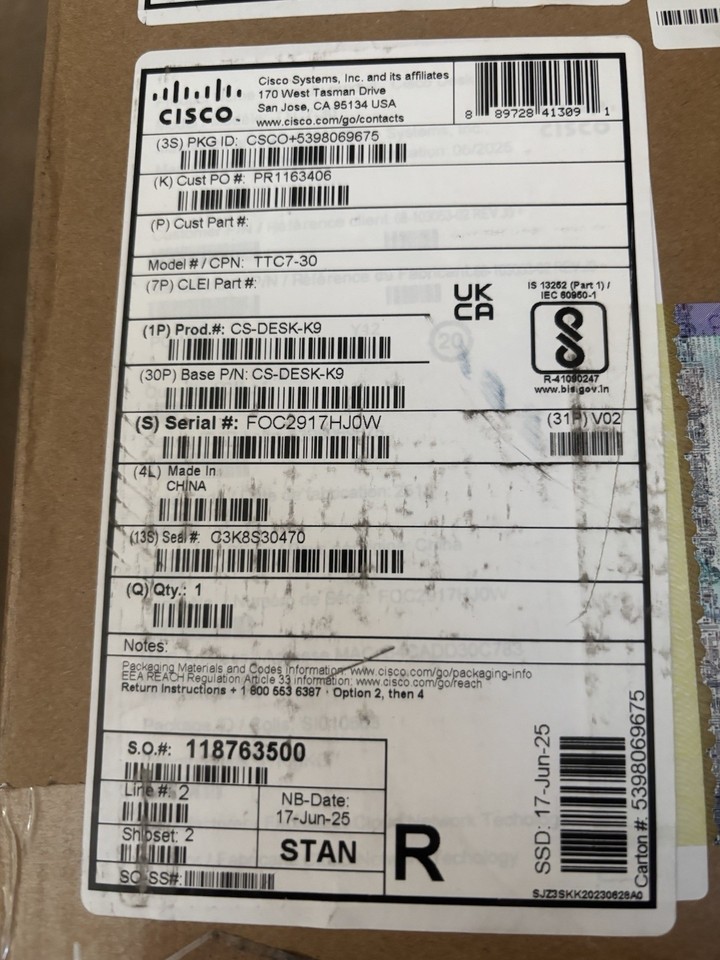 Cisco Webex Desk - CS-DESK-K9 - First Light Gray (TTC7-30) New In Box ...