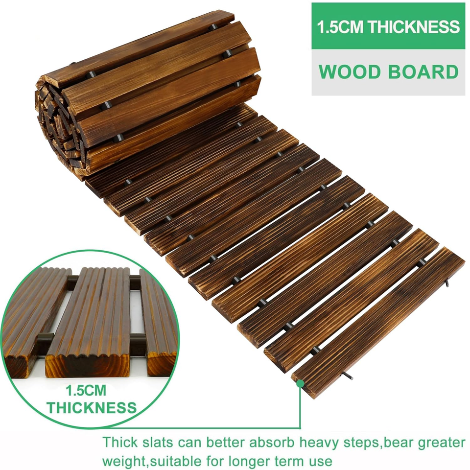 8' Wooden Garden Pathway,Outdoor Roll Out Cedar Straight Walkway,Patio ...