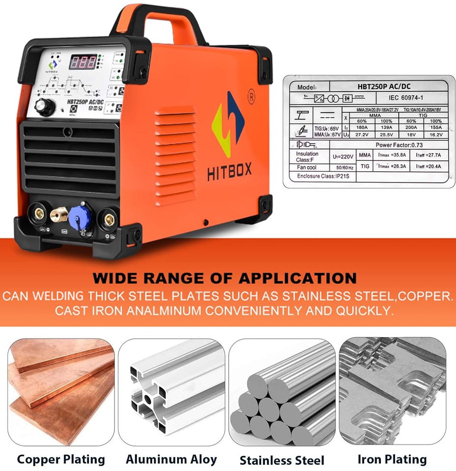HITBOX HF TIG Welder&Foot Pedal 200A 220V AC DC Stick/MMA Weld Machine ...
