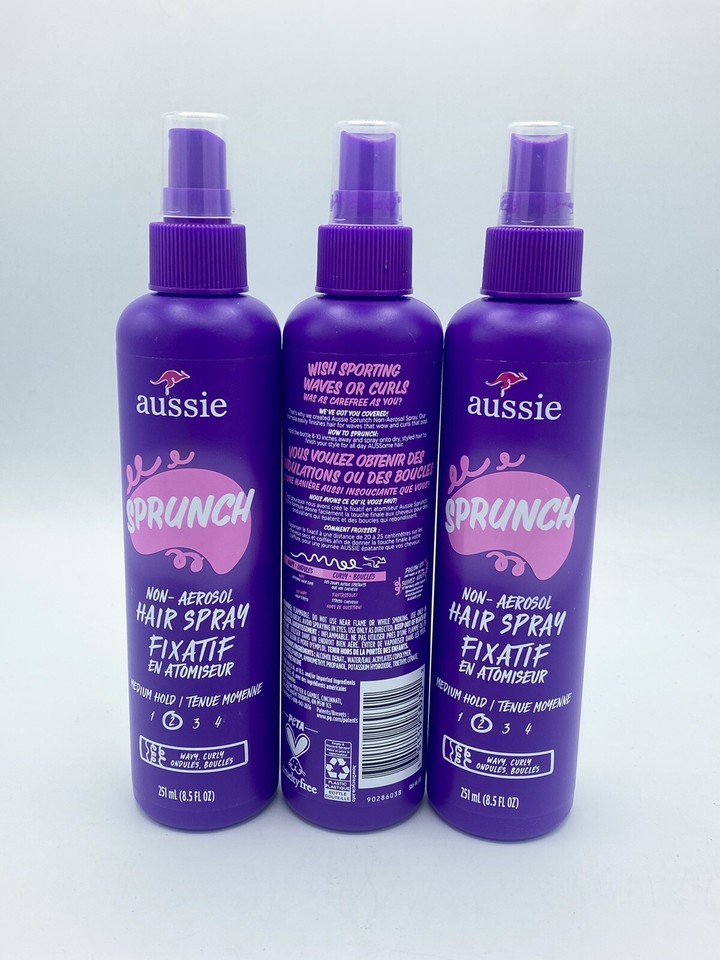 (3) Aussie Sprunch Non-Aerosol Hair Spray Curl Lock Medium Hold 8.5oz ...