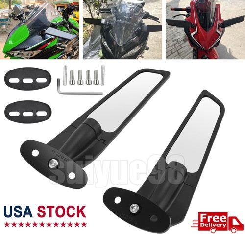For BMW Honda Suzuki Yamaha Adjustable Wind Swivel Wing Fin Rearview ...