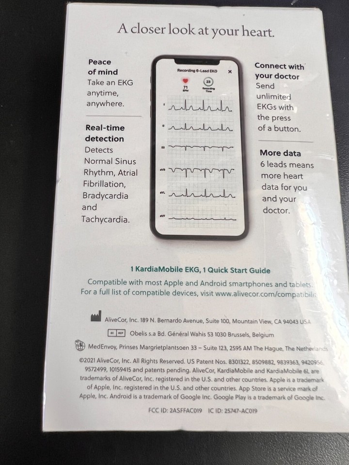 KardiaMobile 6L Personal EKG AliveCor AC-019-NUA-A Heart Monitor 7148 ...