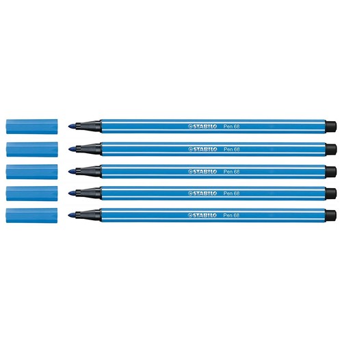 Stabilo Set of 5 Felt Tip Pens Drawing Pen 68 Paste – Medium 1 mm Dark ...