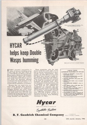 1946 Ad * BF Goodrich Hycar Douglas DC-6 Skymaster Pratt & Whitney ...