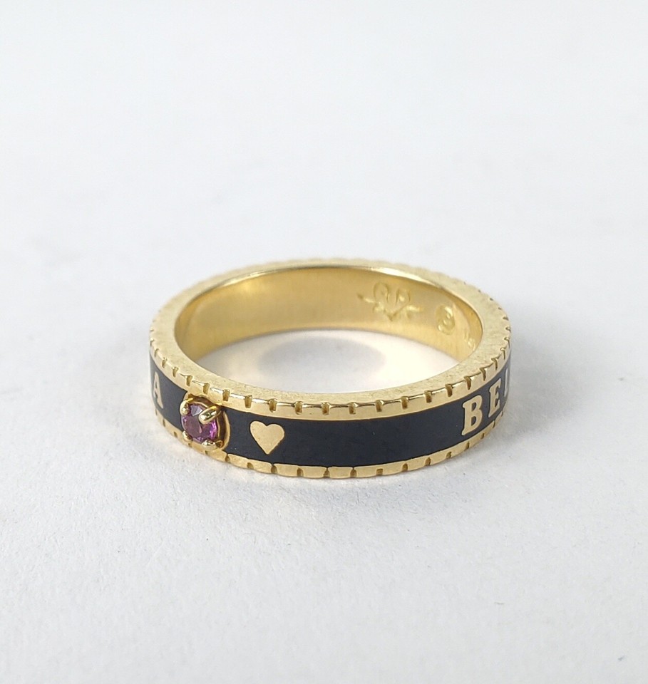 Beloved Fine Jewelry 18k Yellow Gold Grandma Love Enamel 4mm Band Ring ...