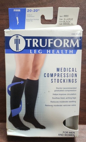 Truform 8865 Stockings Knee High Closed Toe 20-30mmHg Black XL X-Large ...
