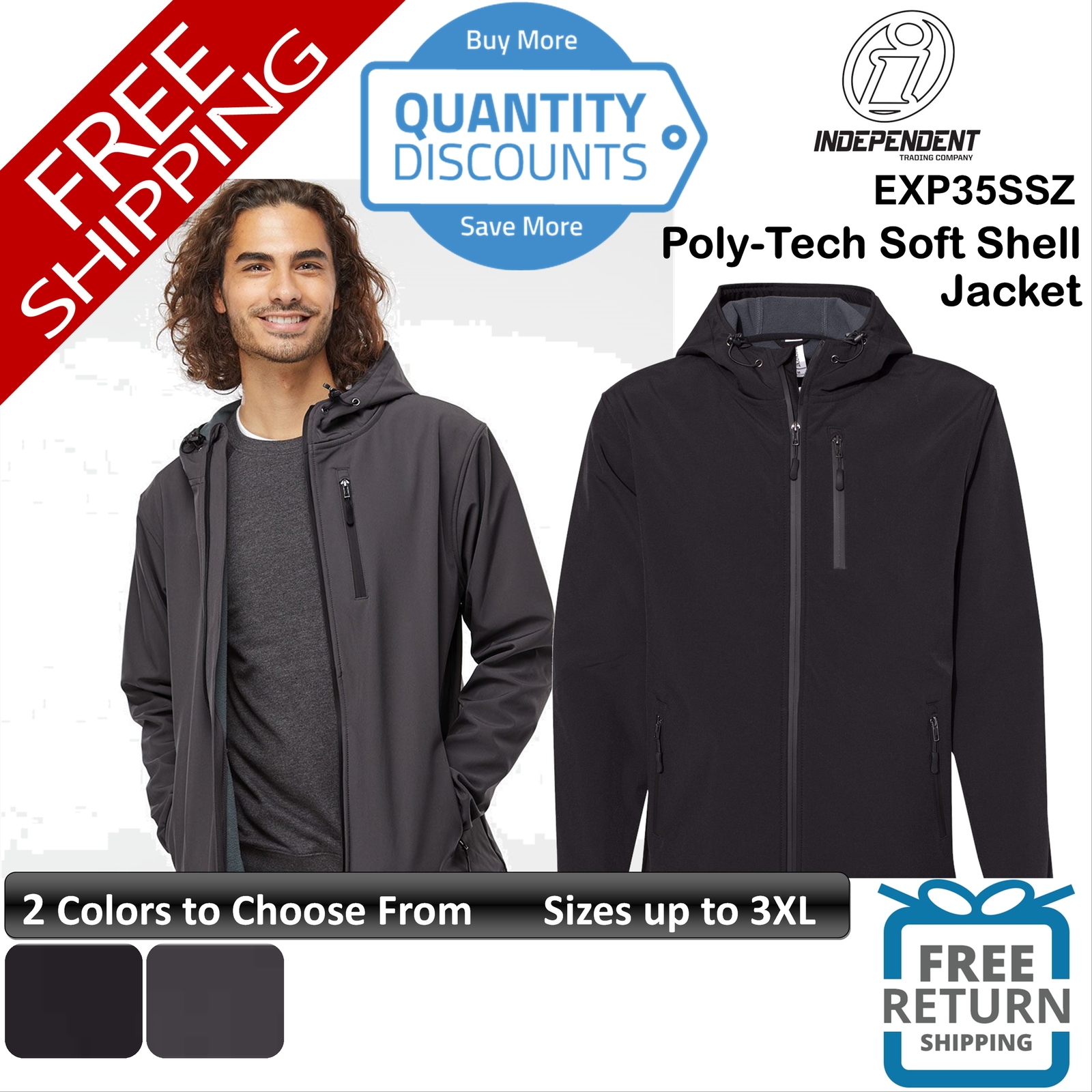 🔥 Independent Trading Co. Men Poly-tech Soft Shell Jacket Up To 3XL ...