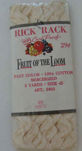 VTG RIC RAC Rick Rack White 2.5yds Fruit of the Loom Art.502 Size 45, 3 ...