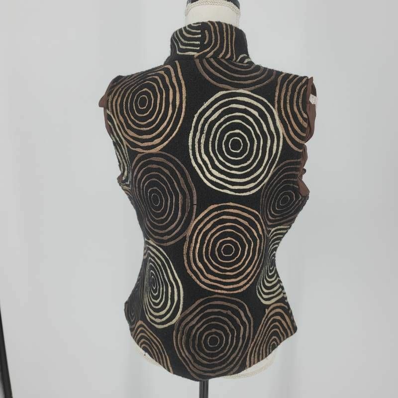 Covelo Wool Vest Black Brown Geometric Zip Up Ruffles Mock Neck Art to ...