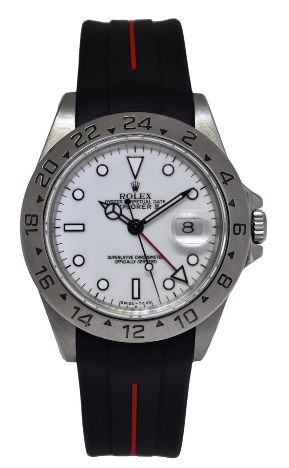 Rolex Explorer II GMT Steel White Dial Mens 40mm Watch on Rubber Strap ...