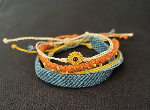 4 Pc Pura Vida Bracelet Set Sunflower Charm Adjustable Orange Blue ...