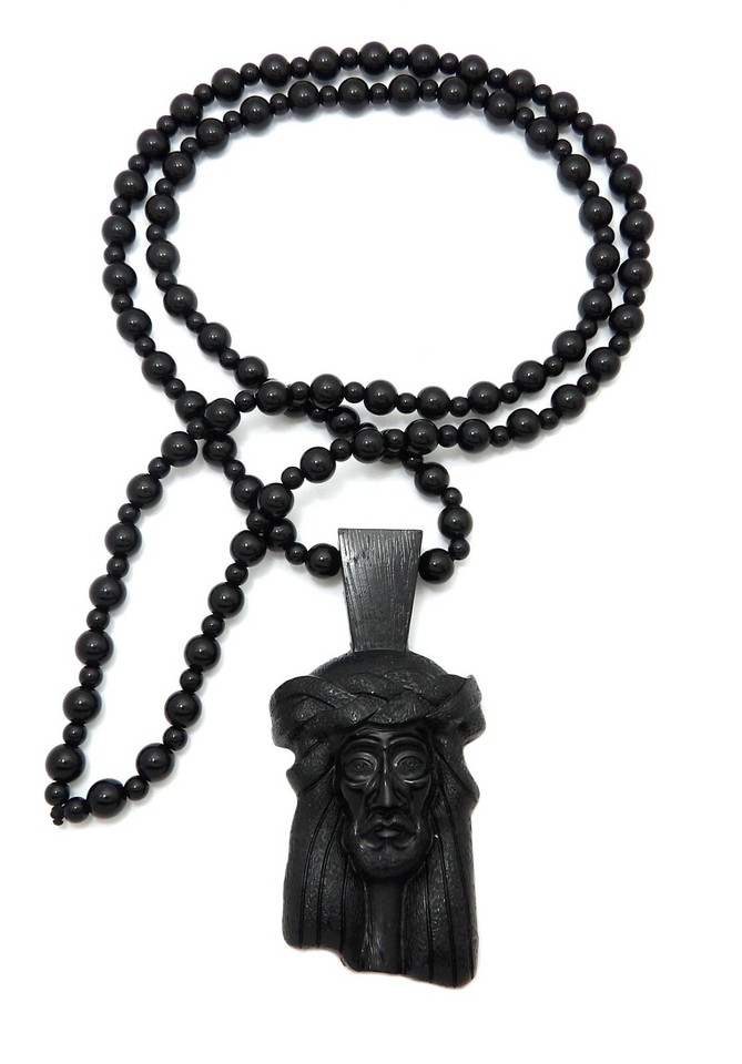 Hip Hop Fashion Black Jesus Head Pendant & 8mm 36" Plastic Bead Chain ...