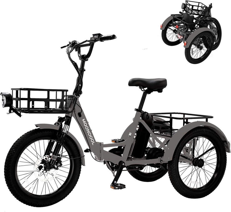 MOONCOOL 20'' Folding Electric Tricycle Foldable Peak 1000W 48V ...