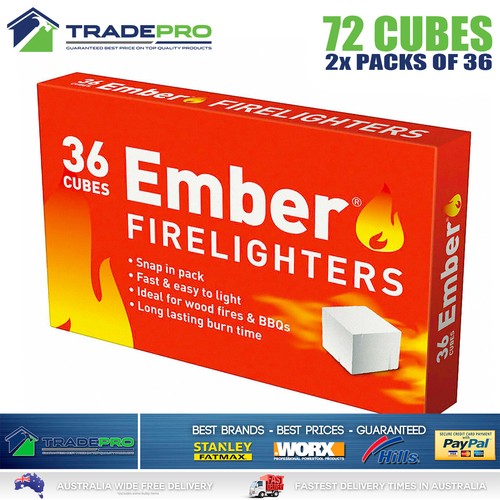 Ember Firelighters Starter Jiffy 72 Pc Low Odour Wood Fire Kindling BBQ ...