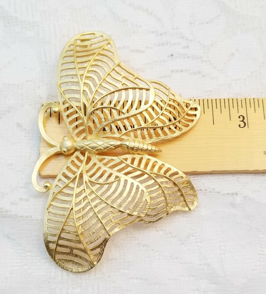 Large Brooch Pin High End Unsigned Butterfly Open Lattice Jewelry Retro ...