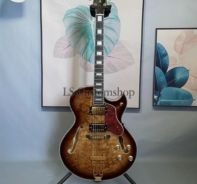 Sunburst Electric Guitar Hollow Body Quilted Maple Top Flame Maple Back ...