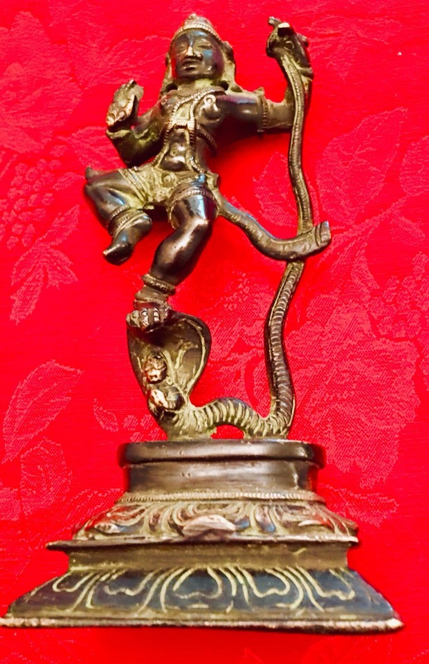India Brass Figurine Hindu God Krishna Dancing On The Head Of Kaliya ...