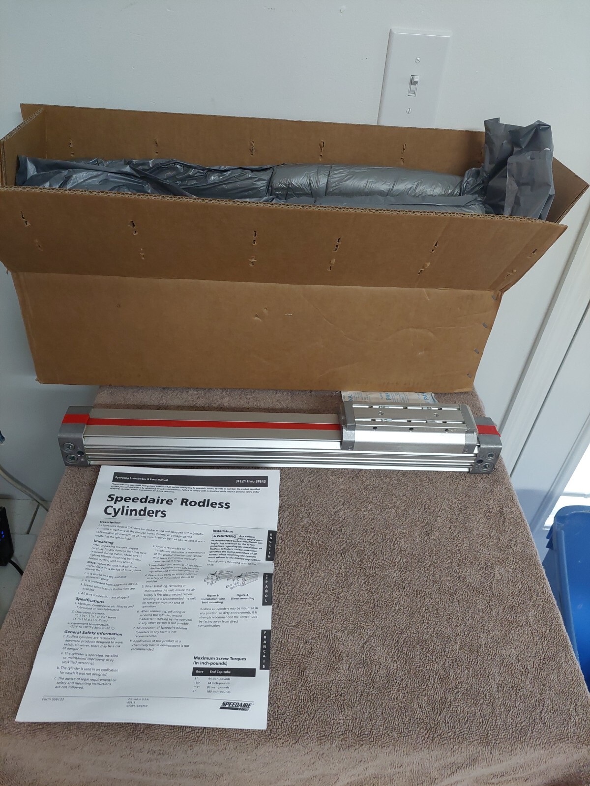 Speedaire 3FE30A Rodless Cylinder 1.25"bore 12" Stroke Double Acting ...