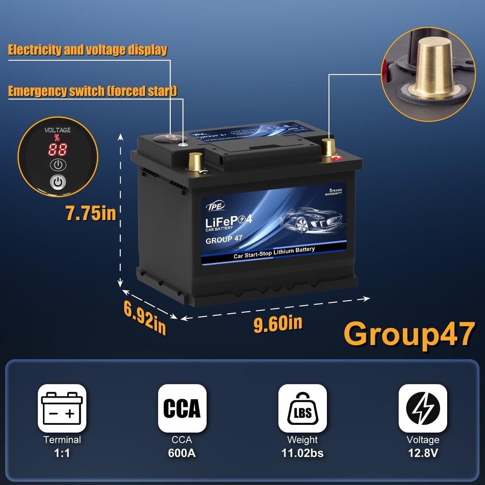 Car Start-Stop Lithium Battery BCI Group47 LiFePO4 Lithium-ion Car ...