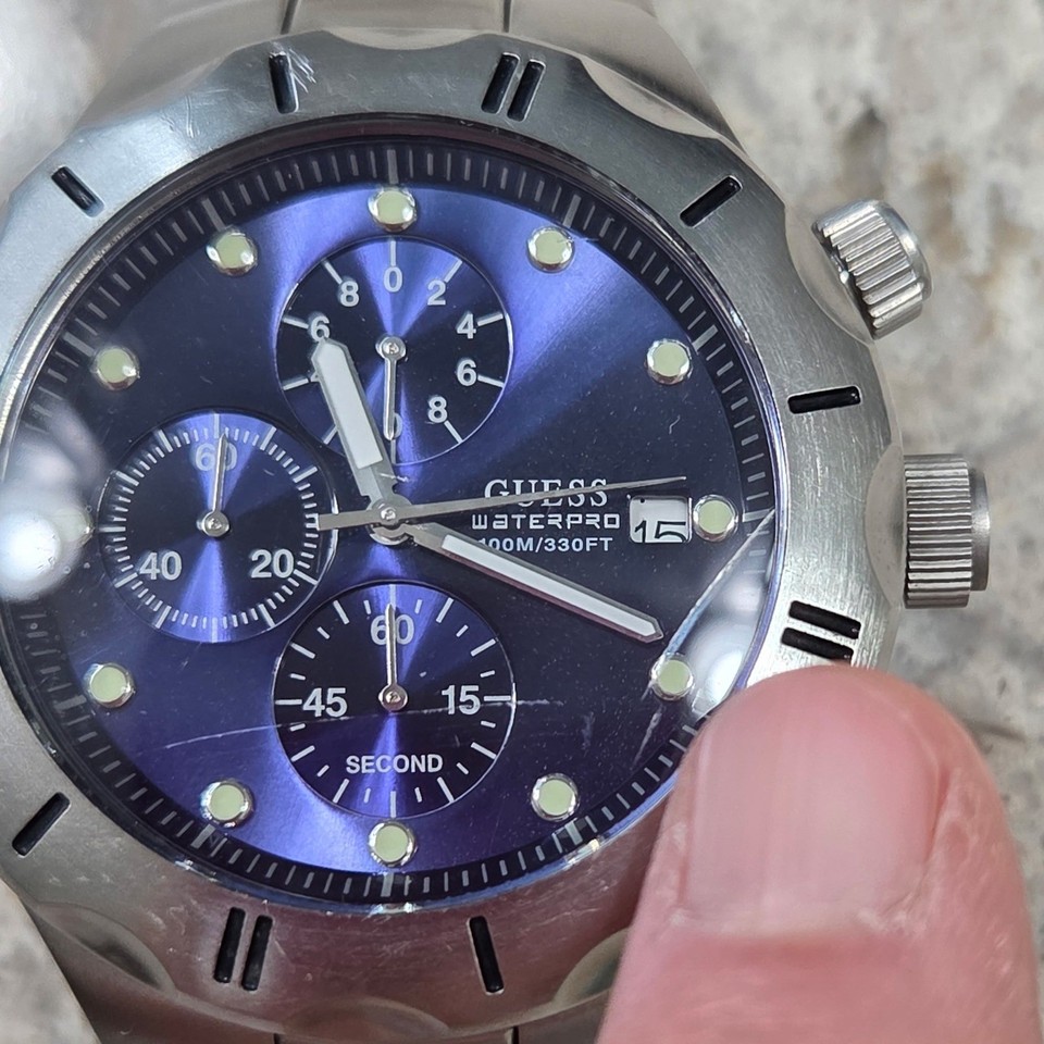 Guess Waterpro Stainless Steel Chronograph Date Mens Watch in Box NEEDS ...