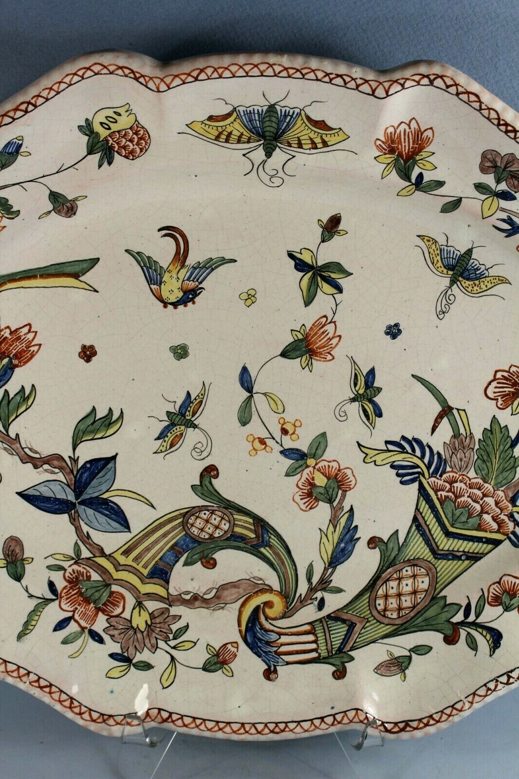 FRENCH Faience QUIMPER Platter RARE ROUEN Cornucopia Pattern 19th c HB ...