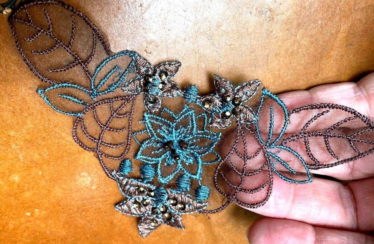 embroidered applique yoke flowers sequins beads 4x5.25" layered 1pc ...