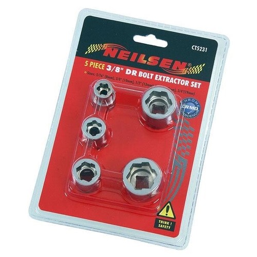 5pc Bolt Extractor Socket Set 8mm/19mm 3/8" Drive Damaged Rounded Nut ...