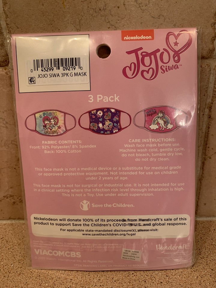 Jojo Siwa Washable Children’s Face Masks 3 Pack | eBay