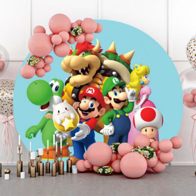 Round Super Mario Backdrop Props Birthday Party Photo Background ...