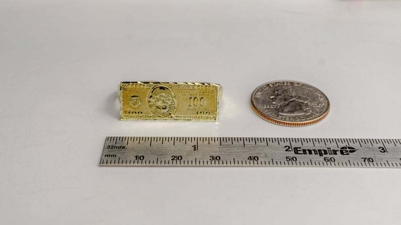 Men's Hundred Dollar Bill Money 2 Finger Ring Solid Metal 14K Yellow ...