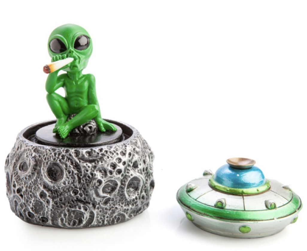 Stoned Alien Glass Case LED Lights Backflow Incense Burner UFO Top Moon ...