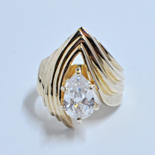 SETA 925 STERLING SILVER CUBIC ZIRCONIA TEARDROP GOLD PLATED RING SIZE ...