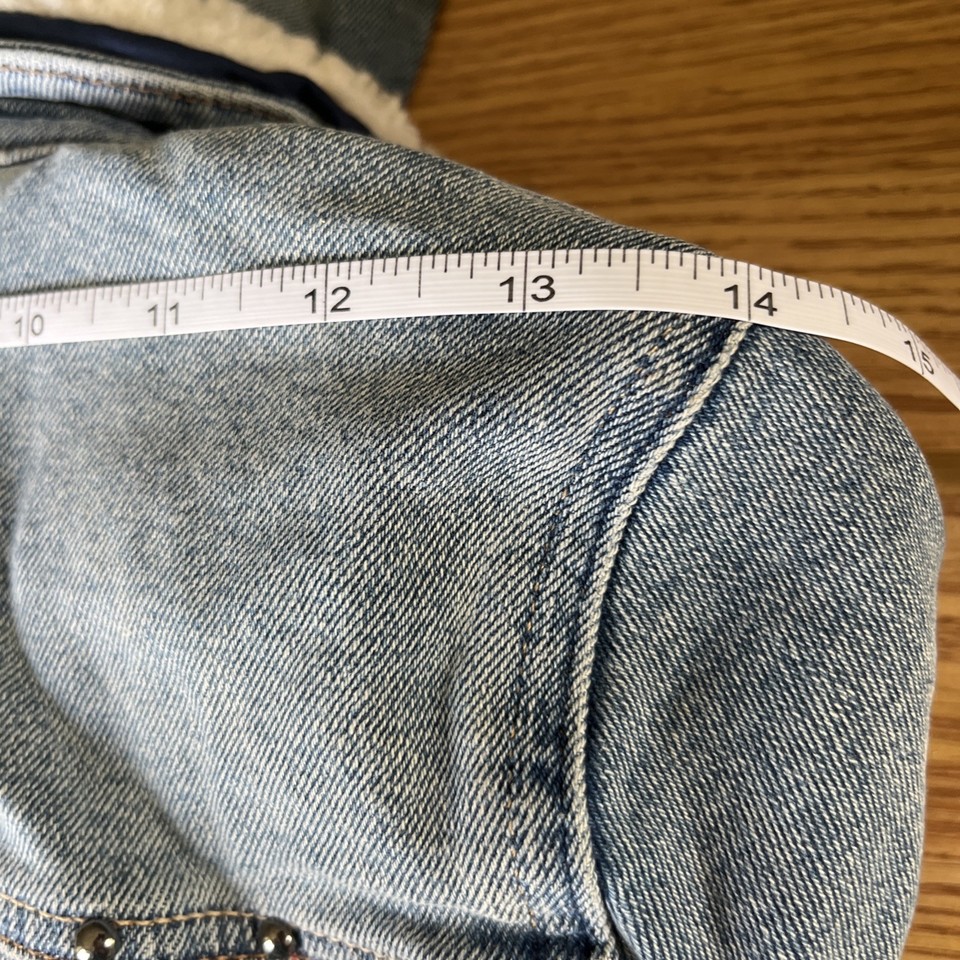 Studded Jean Jacket S/P Sherpa Detachable Collar Y2K Distressed Denim ...