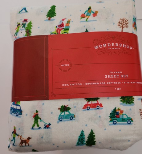 Wondershop Queen Flannel Sheet Set Snowy Village 100% Cotton Brushed 14 ...