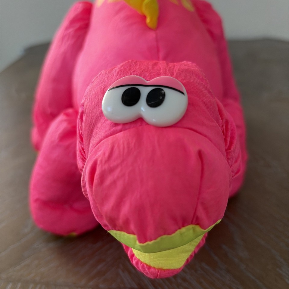 Working Vintage 92 Fisher Price DINO-ROAR Brontosaurus Pink Nylon Puff ...