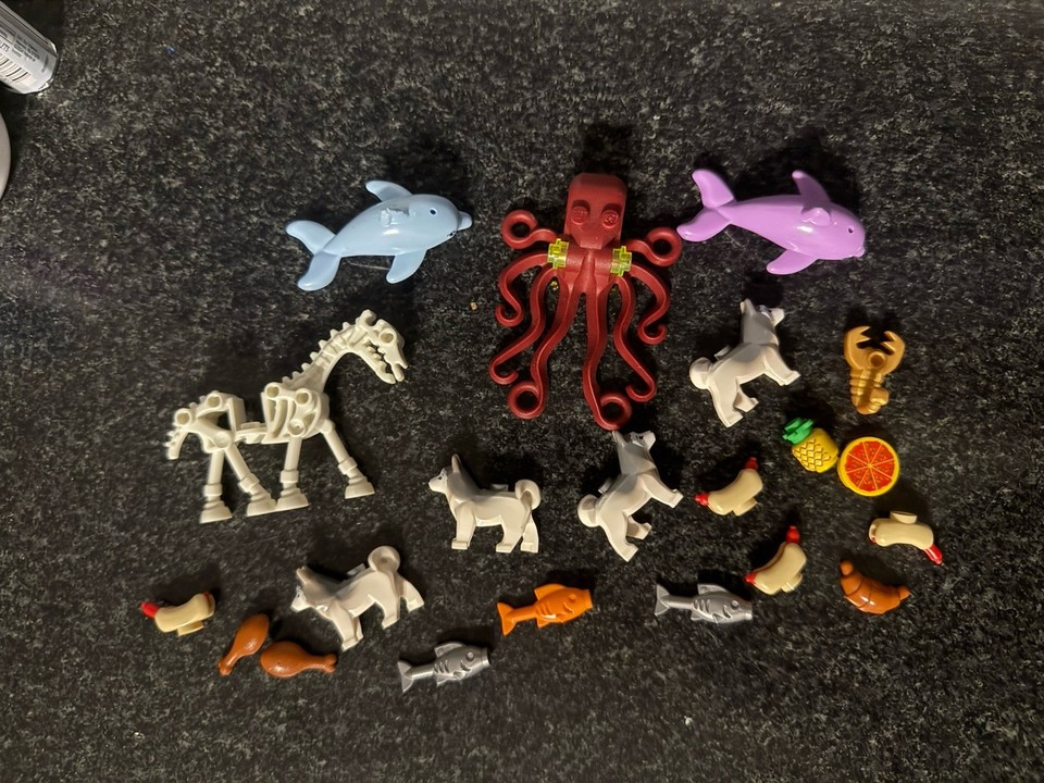 LEGO Animal & Food Lot – Octopus, Dolphins, Skeleton Horse, Dogs, Fish ...