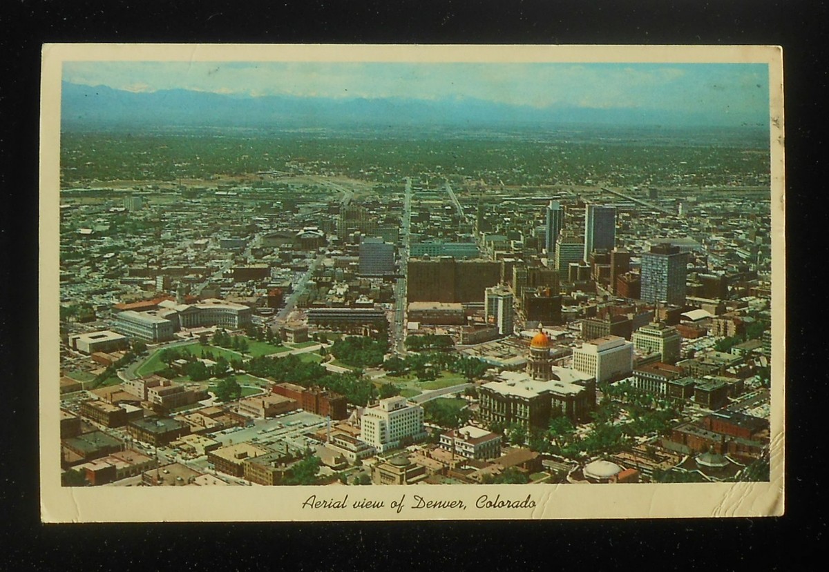 Aerial Downtown Denver Colorado Aerial View Of Sunset, Buildings And