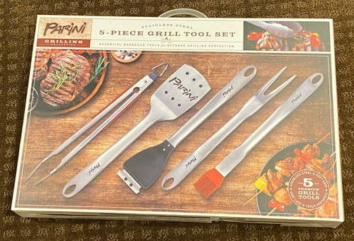 PARINI 5 PIECE GRILL TOOL SET - TONGS, FORK, SPATULA, BASTING ...