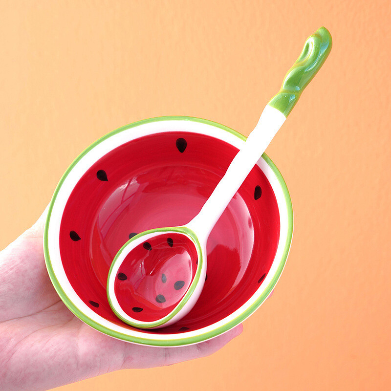 Strawberry Watermelon Shaped Bowl Spoon Ceramic Fruit Pattern Spoons ...