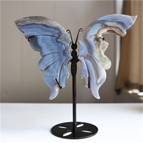 500g Natural Geode Agate Carved Butterfly Wing Reiki Crystal Decor Gift ...