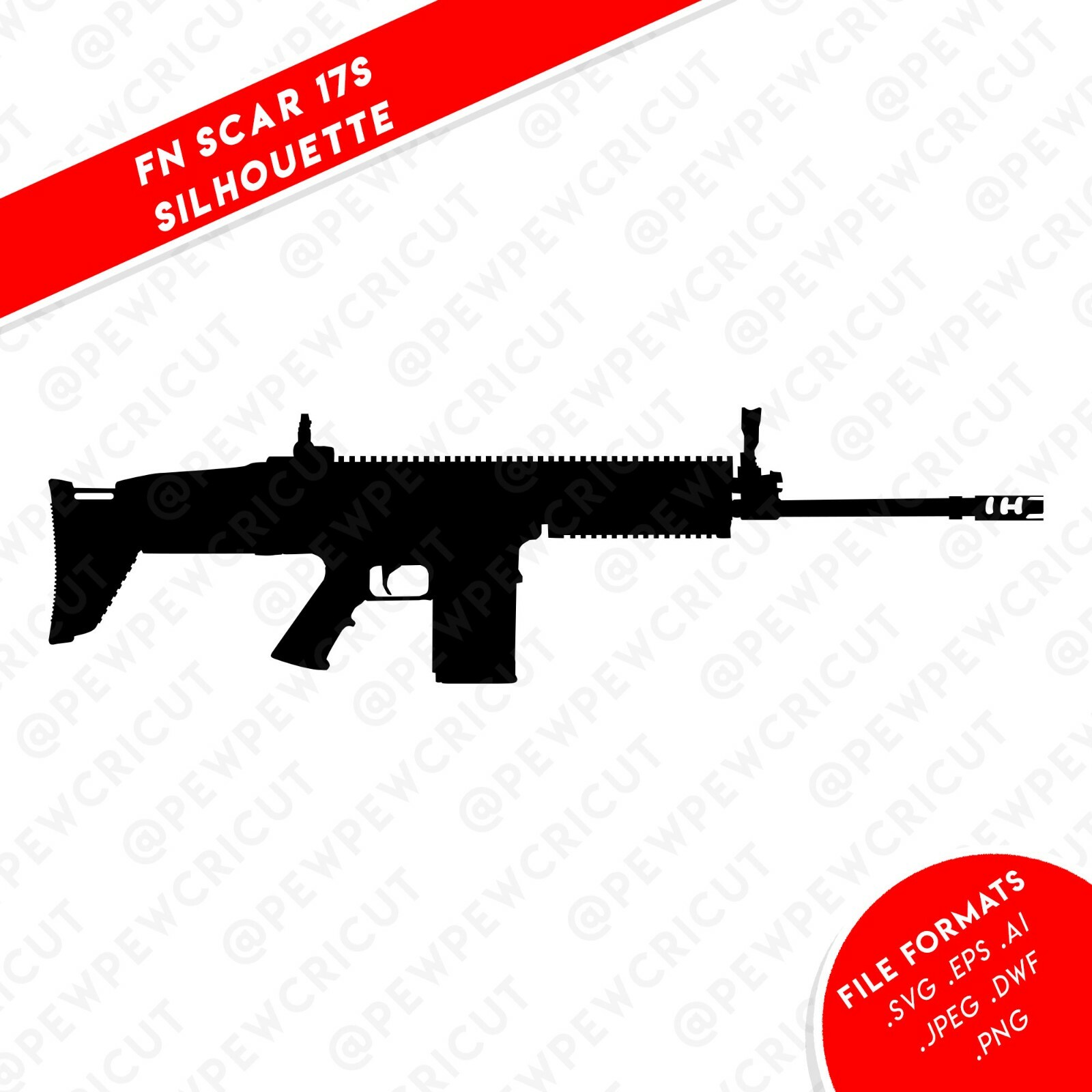 FN Scar 17S Silhouette SVG - Gun Cricut Files - Gun Silhouettes - Rifle ...