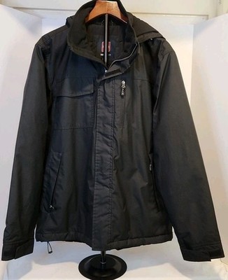 Swiss Tech Jacket Mens Medium Black Coat Full Zip Hooded Parka Pockets ...