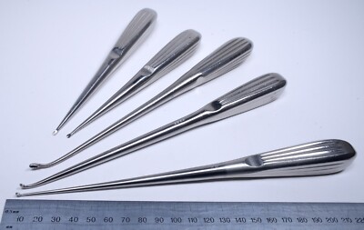 5x Surgical Curette Ruggles Pilling V. Mueller KMedic 7" 9" Stainless ...